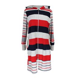 Damenbademantel AQUARTI "Bademantel Aquarti Damen Frottee Bademantel Gestreift mit Kapuze" Gr. S, blau (dunkelblau, rot), S, Obermaterial: 80% Baumwolle CO. 20% Polyester PES., Hausm&auml;ntel