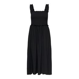 Druckkleid Only "ONLLUMIRA S/L LONG SMOCK DRESS WVN EX", Damen, Gr. L, N-Gr, schwarz, Web, Obermaterial: 90% Viskose, 10% Nylon, unifarben, regular fit lang, Kleider Druckkleid, Viskosemischung, regular fit