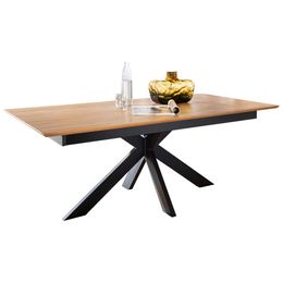 P & B Esstisch, Braun, Holz, Wildeiche, massiv, rechteckig, X-Form, 90x75x160 cm, ausziehbar, Esszimmer, Tische, Esstische, Esstische ausziehbar