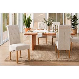 Riess Ambiente Design Stuhl CASA beige Boucl&eacute; Tweed Soft Massivholzbeine Zierkn&ouml;pfe und Nackenrolle Polsterstuhl Riess-Ambiente Esszimmerstuhl K&uuml;chenstuhl...