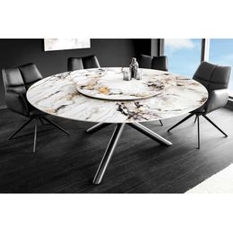Riess Ambiente Runder Esstisch SPIN 150cm wei&szlig; grau gold 360&deg; drehbare Servierplatte Aurora Oro Keramik Riess-Ambiente Esszimmertisch 6 Personen Asiatisch Glamour...