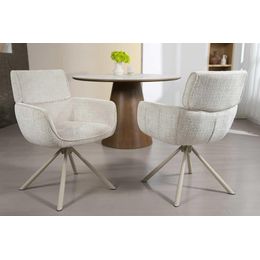 Riess Ambiente Drehbarer Retro Stuhl UNIQUE beige Chenille Cremona Metall champagner-beige Riess-Ambiente Esszimmerstuhl K&uuml;chenstuhl