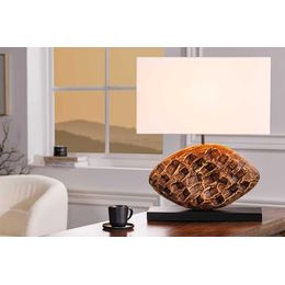 Riess Ambiente Design Tischlampe REEF 50cm Regenbaum Massivholz handmade Baumwollschirm wei&szlig; Riess-Ambiente Landhaus Maritim Natur Rustikal