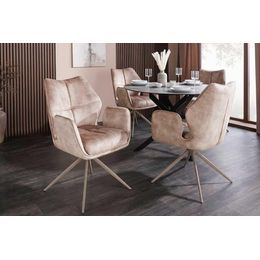 Riess Ambiente Drehbarer Design Stuhl CONCORD champagner greige Samt Taschenfederkern Metallgestell greige Polsterstuhl Riess-Ambiente Esszimmerstuhl K&uuml;chenstuhl...