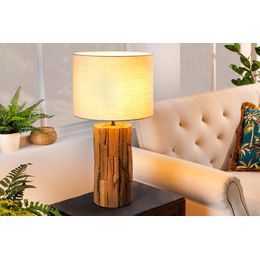 Riess Ambiente Design Tischlampe ROOTS 60cm Treibholz Leinenschirm grau handmade Riess-Ambiente Maritim Natur Rustikal