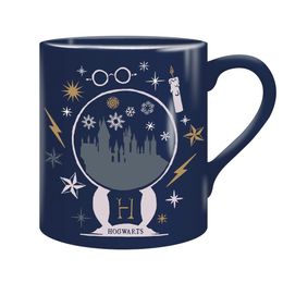 Harry Potter - Kaffeebecher, Schloss Hogwarts, weihnachtliches Design, 400ml (Blau/Wei&szlig;)