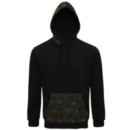 Asquith & Fox Mens Camo Trimmed Hoodie (Schwarz/Gr&uuml;n Camo)
