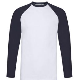 Fruit of the Loom - "Valueweight" T-Shirt f&uuml;r Herren - Baseball Lang&auml;rmlig (Wei&szlig;/Marineblau)