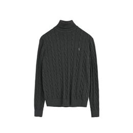 Rollkragenpullover dunkelgrau meliert aus Wollgemisch mit gestricktem Zopfmuster und gesticktem Rigby Go-Logo