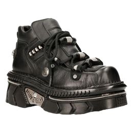 New Rock Unisex-Gothic-Techno-Stiefel aus metallischem schwarzem Leder &ndash; M-215-S6