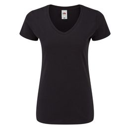 Fruit of the Loom - "Iconic 150" T-Shirt V-Ausschnitt f&uuml;r Damen (Schwarz)