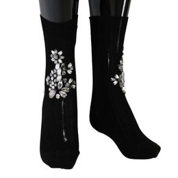 Dolce & Gabbana Dolce & Gabbana schwarze gestrickte Floral-Kristallsocken