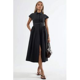 Midikleid mit G&uuml;rtel und Hemdkragen