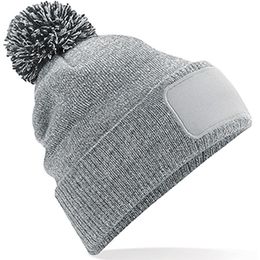 Beechfield Unisex Bommelm&uuml;tze Snowstar, bedruckbar (Grau meliert/Schwarz)