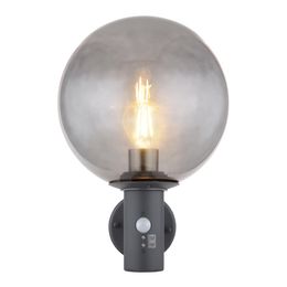Au&szlig;en-Wandleuchte Globo LIGHTING "HEDWIG", grau, B:25cm H:37cm &Oslash;:25cm, Leuchten, Au&szlig;enleuchte Edelstahl/Anthrazit, Glas, Sensor, IP44, E27