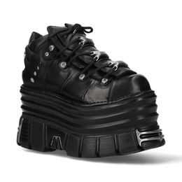 New Rock M-106-C181 Schwarze Gothic Punk-Stiefeletten mit klobiger Plateausohle