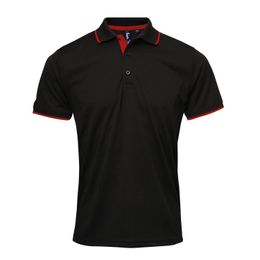 Premier Herren Contrast Coolchecker Poloshirt (Schwarz/Rot)