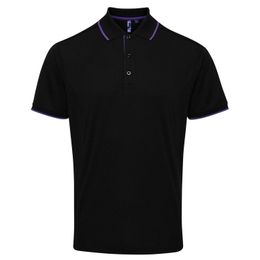 Premier Herren Contrast Coolchecker Poloshirt (Schwarz/Violett)