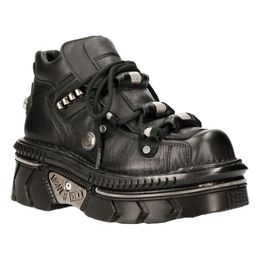 New Rock Unisex-Gothic-Techno-Stiefel aus metallischem schwarzem Leder &ndash; M-215-S6