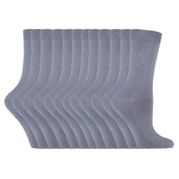 Einfarbige Damensocken mit hohem Baumwollanteil | 12 Paar Multipack | Socken-Snob | D&uuml;nne, bequeme, farbenfrohe Crew-S&ouml;ckchen f&uuml;r Damen in Grau