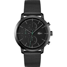 Multifunktionsuhr Lacoste "Replay", schwarz, Armbanduhren, Herren, Quarzuhr, Armbanduhr, Herrenuhr, Datum, Lederarmband