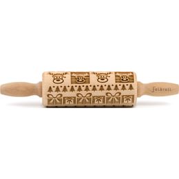 Teigroller Folkroll "3D-Motiv-Teigrolle", braun, L:23cm, Massivholz, Teigroller, Christmas Joy