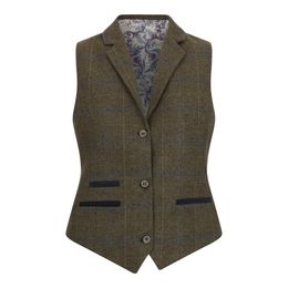 Olivgr&uuml;ne Tailored Fit Tweedweste f&uuml;r Damen mit Fischgr&auml;tenmuster