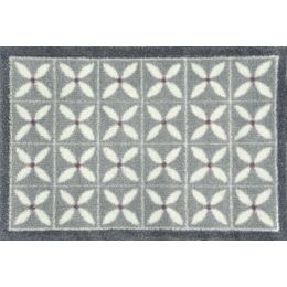Fu&szlig;matte TURTLE MAT "Flower Fields Grey", grau, B:40cm H:9mm L:60cm, Baumwolle, Teppiche, Fu&szlig;matte
