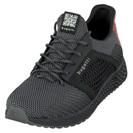 Keilsneaker Bugatti, Herren, Gr. 42, schwarz (schwarz, grau), Textil, Schuhe, Freizeitschuh, Halbschuh, Sch&uuml;rer mit Kontrastbesatz an der Ferse