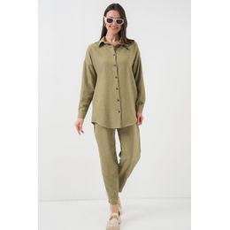 Leinenmix Langarmhemd und Hose Set