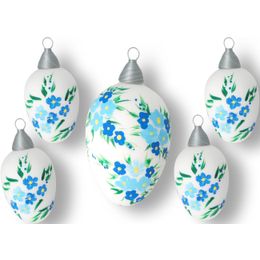 Osterei KREBS GLAS LAUSCHA "Bl&uuml;ten, Osterdekoration, Fr&uuml;hling", bunt (wei&szlig;, blau, gr&uuml;n), Bl&uuml;ten, Glas, Dekofiguren, Osterei, Mundgeblasenes und handbemaltes Glas, Made in Germany