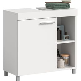 Waschbeckenunterschrank Welltime "HANO, Badezimmer, WBU, Waschtisch, Kommode, Unterschrank", wei&szlig;, B:65cm H:63cm T:31cm, FSC-zertifizierter Holzwerkstoff, Schr&auml;nke, Waschbeckenunterschrank, 1 T&uuml;r, 2 h&ouml;henverstellbare E-B&ouml;den, 4 F&auml;cher, mit Siphonausschnitt