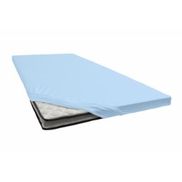 Spannbettlaken Janine "TOPPER 5001", blau (hellblau), 1 Stk., Jersey-Elasthan, 100x200 100x210 100x220 90x200 90x210 90x220 10cm, Jersey-Elasthan, Obermaterial: 95% Baumwolle, 5% Elasthan, Bettlaken, Spannbettlaken, mit Rundumgummizug
