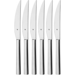 Steakmesser WMF "Nuova", silber (edelstahlfarben), 6, Cromargan Edelstahl Rostfrei 18/10, Essmesser, solide Monobloc Steakmesser