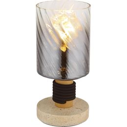 Globo LIGHTING Tischleuchte "OSBORNE", travertine, optik, 1, &Oslash; 12cm H: 25,4cm, 1 Stk., Leuchten, Tischleuchte Beton/Holz, Rauchglas, Wippschalter, E27, Tischleuchte