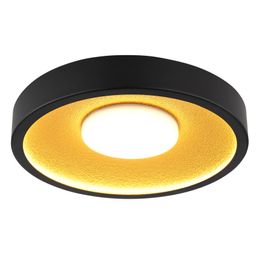 Globo LIGHTING Deckenleuchte "WOKI", schwarz matt, 1, &Oslash; 40cm H: 8,7cm, 1 Stk., Leuchten, LED Deckenleuchte f&uuml;r Wohn- & Esszimmer schwarz-gold, Deckenleuchte