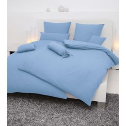 Bettw&auml;sche Janine "PIANO 0125 31, Seersucker 100% Baumwolle, uni, b&uuml;gelfrei", blau (hellblau), B/L: 135cm x 200cm, 1 Stk., 1 Stk., Soft-Seersucker, B/L: 80cm x 80cm, 2 Stk., Soft-Seersucker, Obermaterial: 100% Baumwolle, Bettw&auml;sche, Bettw&auml;sche, Markenrei&szlig;verschluss, feinf&auml;dige Qualit&auml;t, gek&auml;mmte Mako-Garne