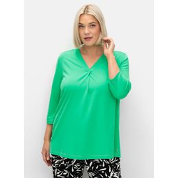 3/4-Arm-Shirt sheego "3/4-Arm-Shirt", Damen, Gr. 40/42, gr&uuml;n (grasgr&uuml;n), 63% Lyocell TENCEL&trade;, 31% Bambus, 6% Elasthan, unifarben, V-Ausschnitt, Shirts 3/4-Arm-Shirt