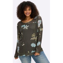 Langarmshirt sheego by Joe Browns "Langarm-Shirt", Damen, Gr. 40/42, moos, ecru, gemustert, 96% Polyester, 4% Elasthan, gebl&uuml;mt, gemustert, Rundhals, Shirts Langarmshirt