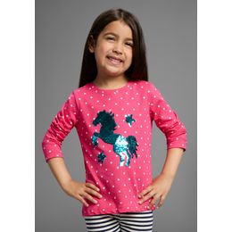 Langarmshirt Kidsworld "f&uuml;r kleine M&auml;dchen", M&auml;dchen, Gr. 140/146, beere, gepunktet, Single Jersey, Obermaterial: 100% Baumwolle, bedruckt, bestickt, Basic h&uuml;ftlang, Rundhals, abgesteppte Kante, Shirts Langarmshirt, Langarm, Basic-Passform, bedruckt, Rundhalsausschnitt
