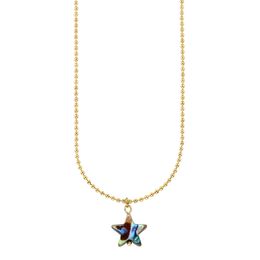 Kette mit Anh&auml;nger Firetti "Edelstahlkette gelbgoldfarben mit Sternanh&auml;nger und Perlmutt", gelbgoldfarben, blau, gr&uuml;n, Halsketten, Damen, Edelstahl, L: 50 B: 1,5mm, mit Abalone-Perlmutt, B:1,5mm