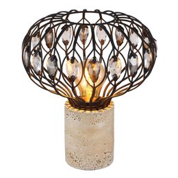 Globo LIGHTING Tischleuchte "DORTHY", travertine, optik, 1, &Oslash; 25cm H: 28,2cm, 1 Stk., Leuchten, Betonoptik Tischleuchte mit rauchfarbenen Kristallen, Tischleuchte