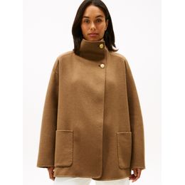 Kurzmantel Tommy Hilfiger "DF WOOL GB FUNNEL NK COAT", Damen, Gr. L/XL, nordic taupe, Web, Obermaterial: 60% Wolle, 40% Polyester, unifarben, regular fit, M&auml;ntel Kurzmantel, mit Wolle