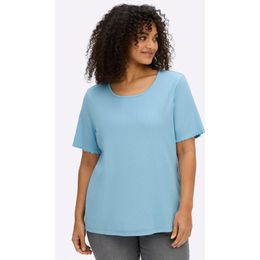T-Shirt sheego "Kurzarm-Shirt", Damen, Gr. 48/50, aqua, 95% Baumwolle, 5% Elasthan, unifarben, Rundhals, Shirts T-Shirt