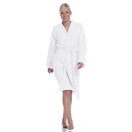 Unisex-Bademantel Vossen "Rom, ideal f&uuml;r Sauna & Spa, Hotelbademantel, Morgenmantel" Gr. L, wei&szlig;, L:100cm, Waffelpiqu&eacute;, Hausm&auml;ntel, f&uuml;r Damen & Herren, Waffelpiqu&eacute;-Struktur, in leichter Qualit&auml;t