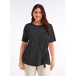 T-Shirt sheego "Halbarmshirt", Damen, Gr. 48/50, schwarz, 50% Baumwolle, 50% Viskose, unifarben, U-Boot-Ausschnitt, Shirts T-Shirt