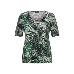 Kurzarmshirt GOLDNER "Viskoseshirt mit Palmenprint", Damen, Gr. 42, gr&uuml;n (dunkelgr&uuml;n, gemustert), Obermaterial: 95% Viskose CV. 5% Elasthan EL., Modisch, Gerade, Shirts, stretchbequemer Viskosejersey