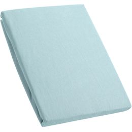Spannbettlaken Kum "Premium Jersey Spannbetttuch", blau (hellblau), L:200cm, Jersey, Obermaterial: 95% Baumwolle, 5% Elasthan, Bettlaken, Spannbettlaken, bis ca. 30 cm Matratzenh&ouml;he