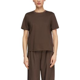 Kurzarmshirt comma, Damen, Gr. 48, braun, Single Jersey, Obermaterial: 100% Baumwolle, unifarben, l&auml;ssig geschnitten h&uuml;ftbedeckend, Rundhals, abgesteppte Kante, Shirts, Sommershirt - unifarben