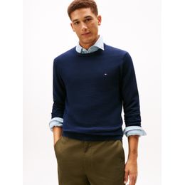 Rundhalspullover Tommy Hilfiger "SEASONAL STRUCTURE", Herren, Gr. L, schwarz night navy, Strick, Obermaterial: 100% Baumwolle, regular fit, Rundhals, Pullover Rundhalspullover, mit Struktur, Rundhals, regular fit